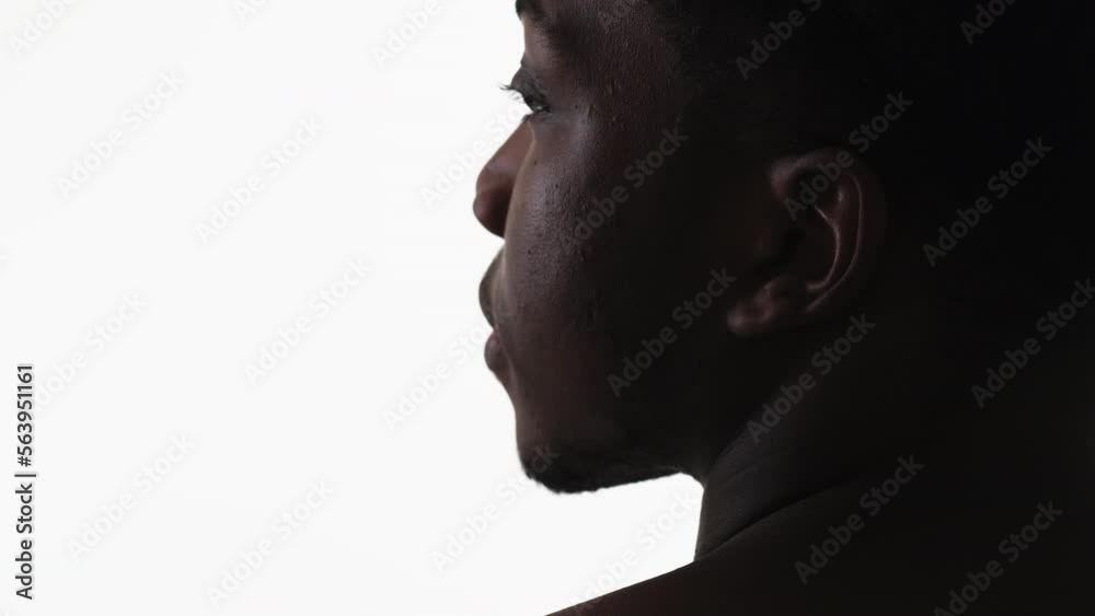 Sad man face silhouette. Loneliness depression. Back view closeup ...