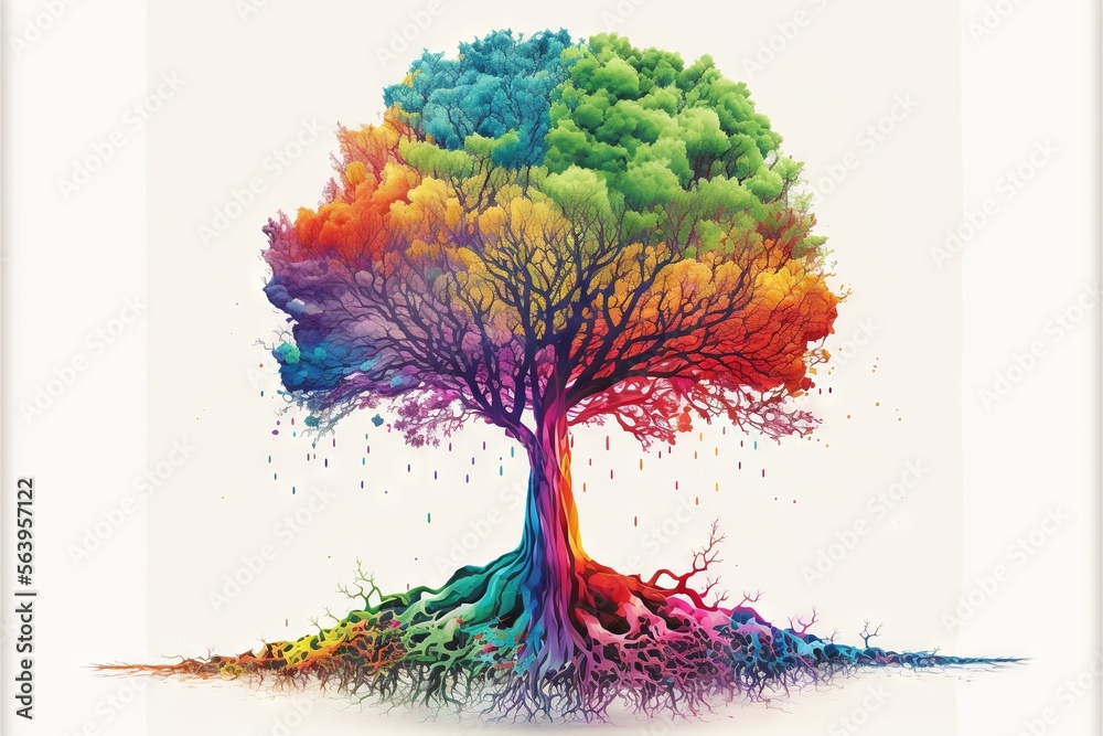 Rainbow tree art. Generative AI Stock Illustration | Adobe Stock