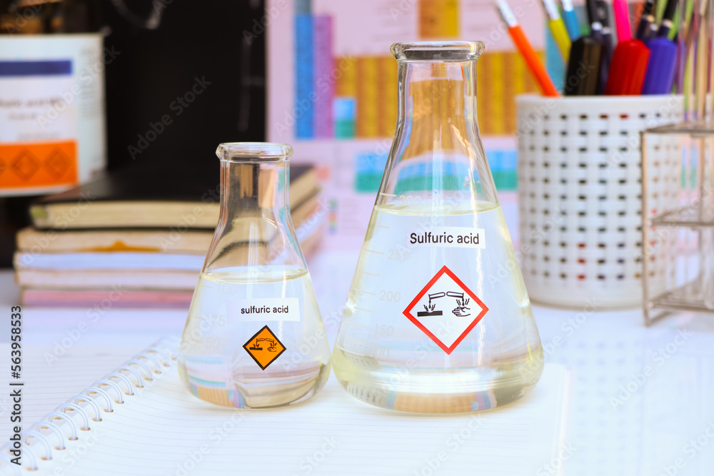 sulfuric acid and periodic table of elements Stock Photo | Adobe Stock