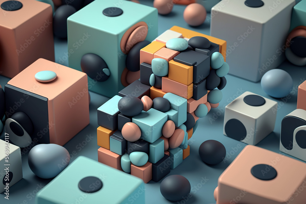 3D representation of all kinds of shapes, squares, triangles, lines ...