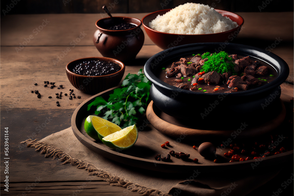 feijoada traditional brazilian food, with typical side dishes, ai ...