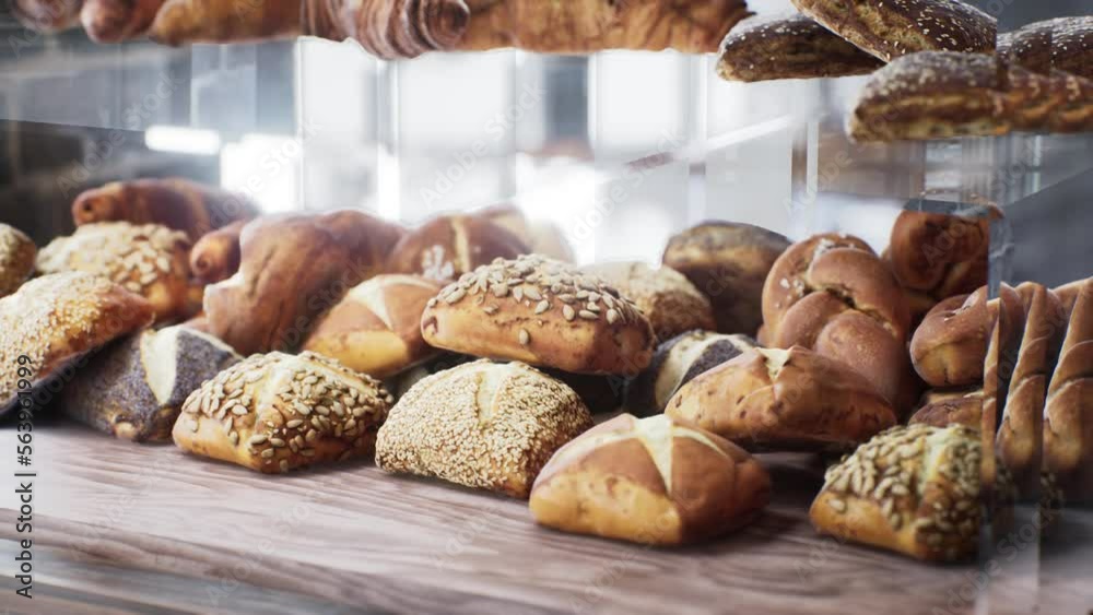Showcase with various types of Bread, Real Food Bakery Shop 3D ...