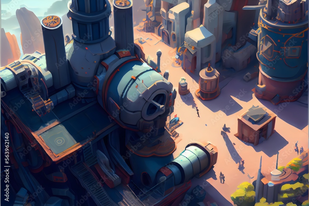 a city, sci-fi mecha artwork, a scene from a game, a cute cartoon, a ...