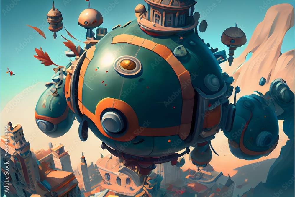 a city, sci-fi mecha artwork, a scene from a game, a cute cartoon, a ...