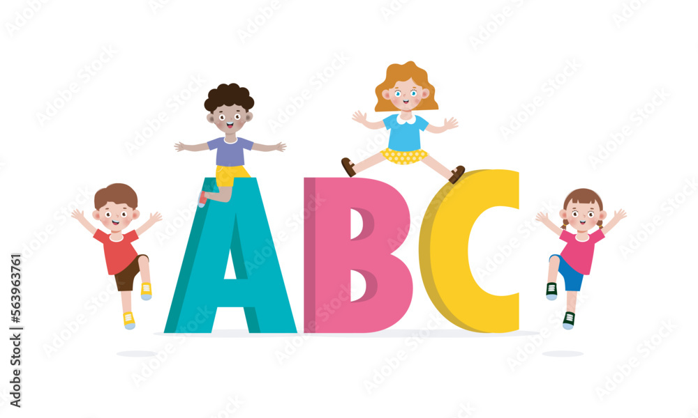 cartoon children with ABC letters, School kids with ABC, child with ABC ...