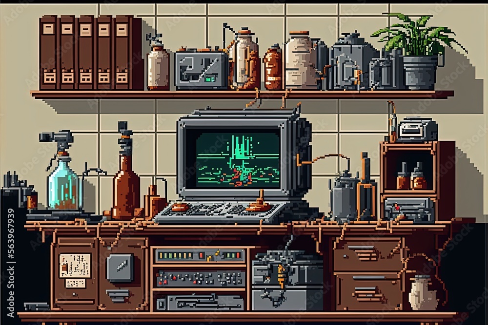 Pixel art science lab, chemistry lab, background in retro style for 8 ...