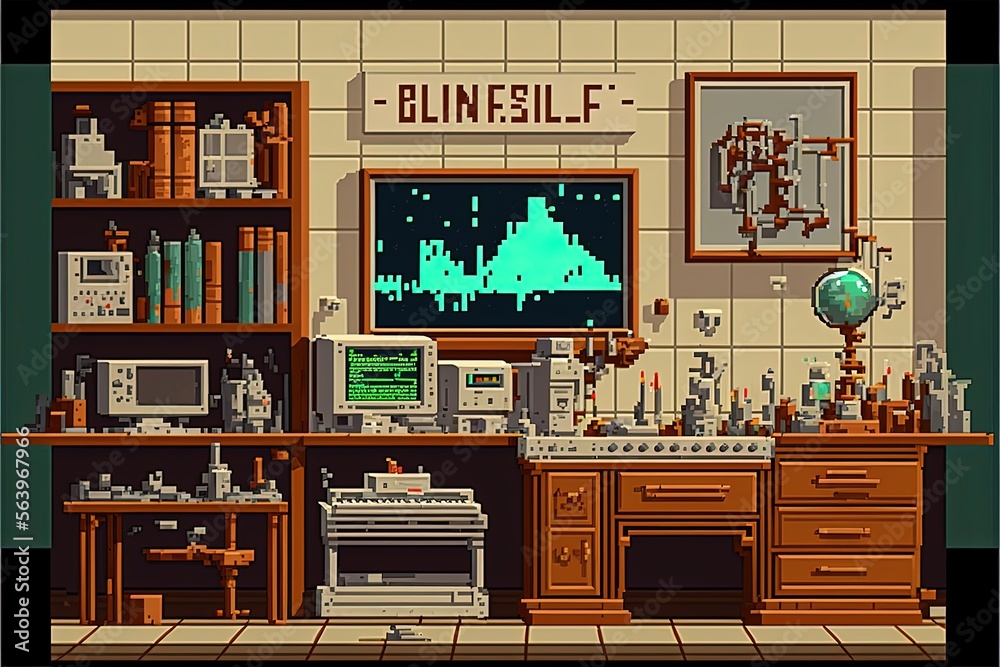 Pixel art science lab, chemistry lab, background in retro style for 8 ...
