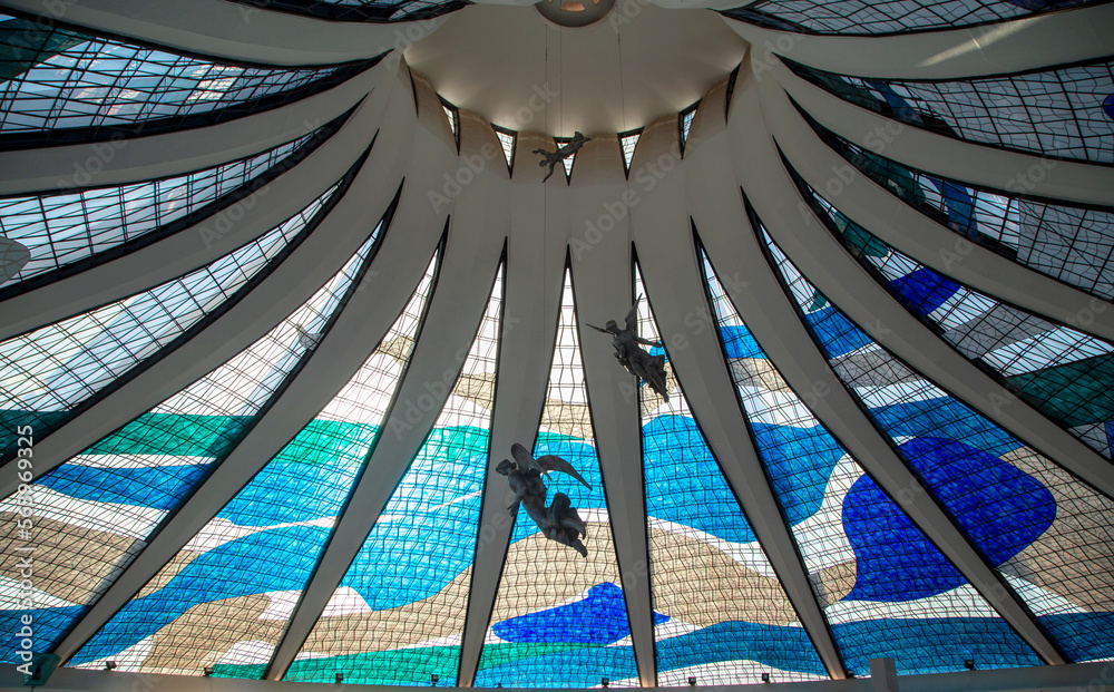 Brasilia, Brazil, 2016: angels of the "Catedral de Brasília". Stained ...