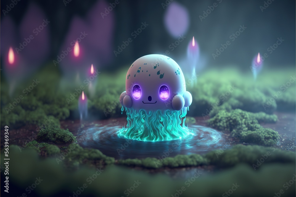 Cute Glowing Ghost floating in a magical swamp created with Generative ...