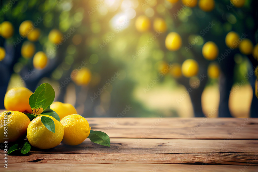 Lemon tree garden background created with generative Ai technology ...