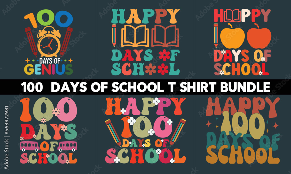 100 days of school t shirt design bundle,,groovy font style t shirt ...