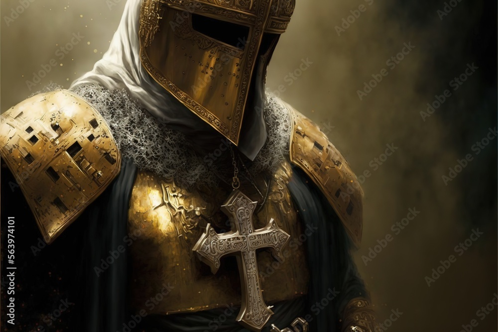 Knight Golden Templar Created With Generative Ai Technology Ilustración