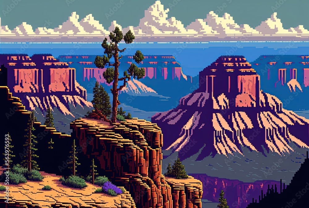 Pixel art Grand Canyon, canyons of the United States, background in ...