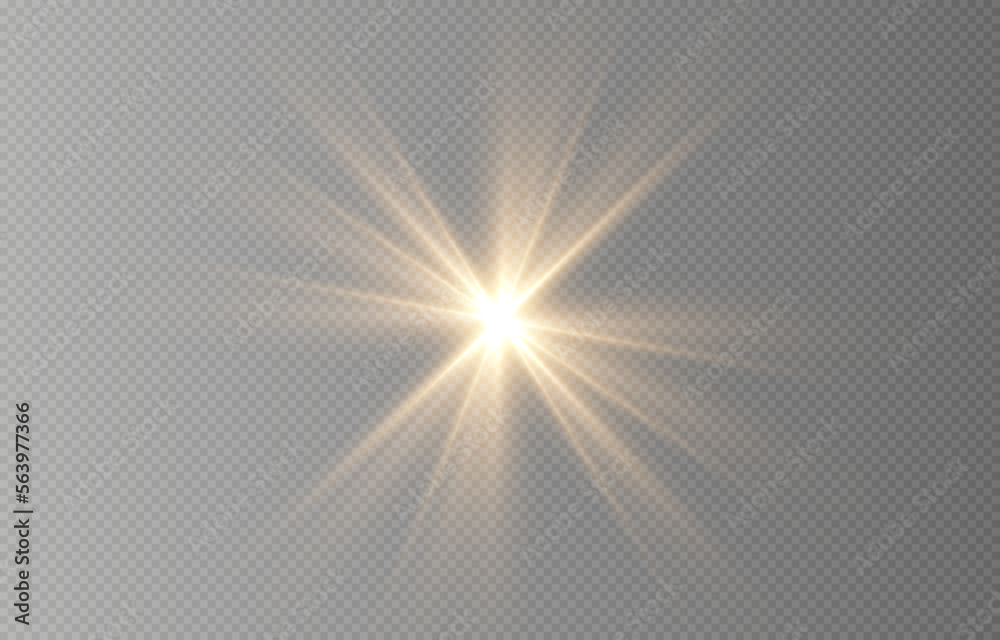 Light, sun on an isolated transparent background. The rays of the sun ...