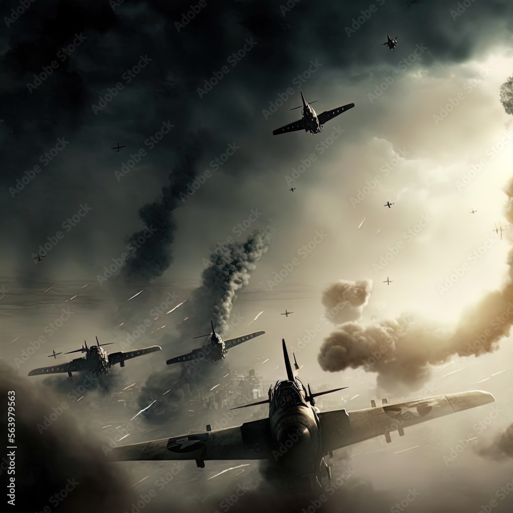 World War 2 aerial battle. Action scene. Made with Generative AI. Stock ...