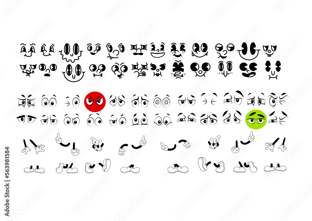 Vintage 50s cartoon and comic different facial expressions. feet in ...