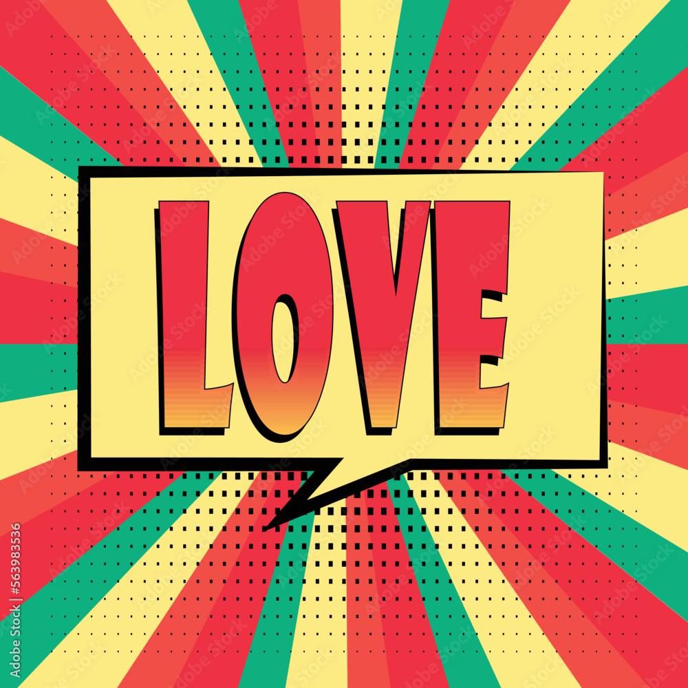 Vecteur Stock love comic text, icon, balloon, vintage, pattern, pop art ...