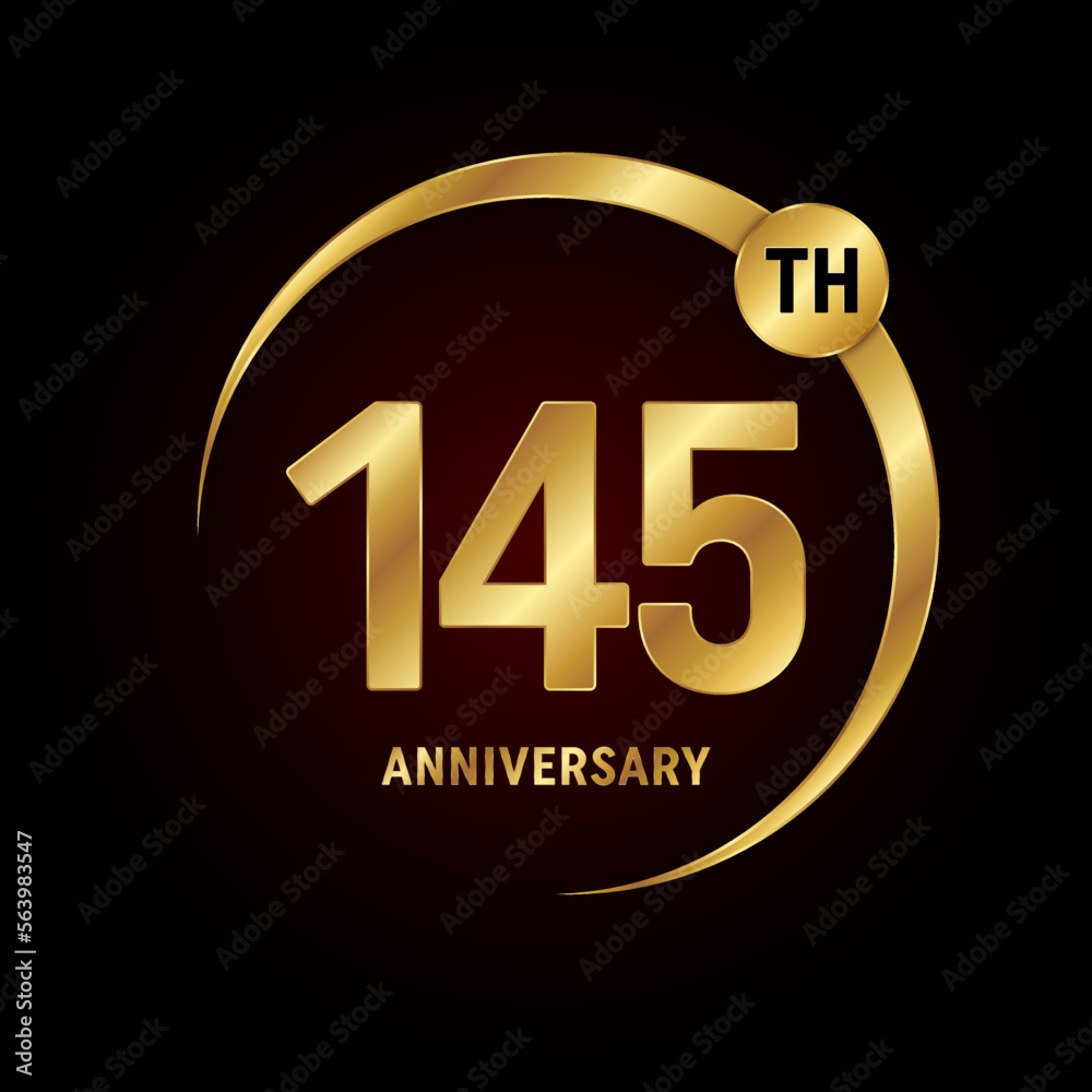 145th anniversary. Anniversary logo design concept with golden ring for ...