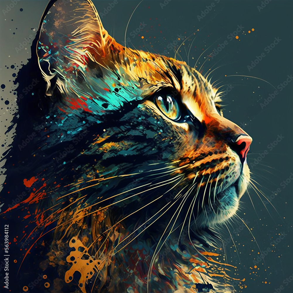 Cat abstract art illustration , Portrait d'un chat sublime illustration ...