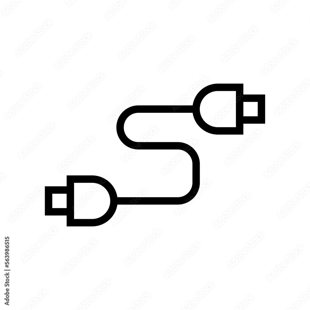Cable icon line isolated on white background. Black flat thin icon on ...