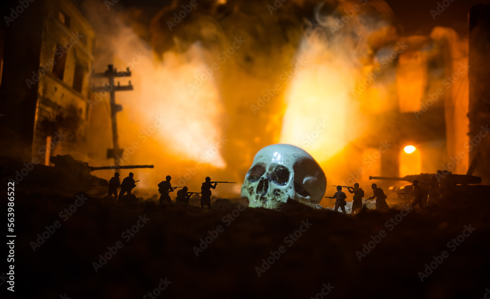 Concept of death soldiers during the war. Grim reaper (Skeleton ...