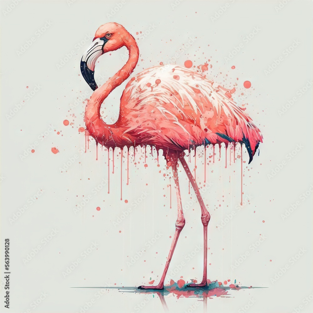 a pink flamingo standing in the water with its head turned to the side ...