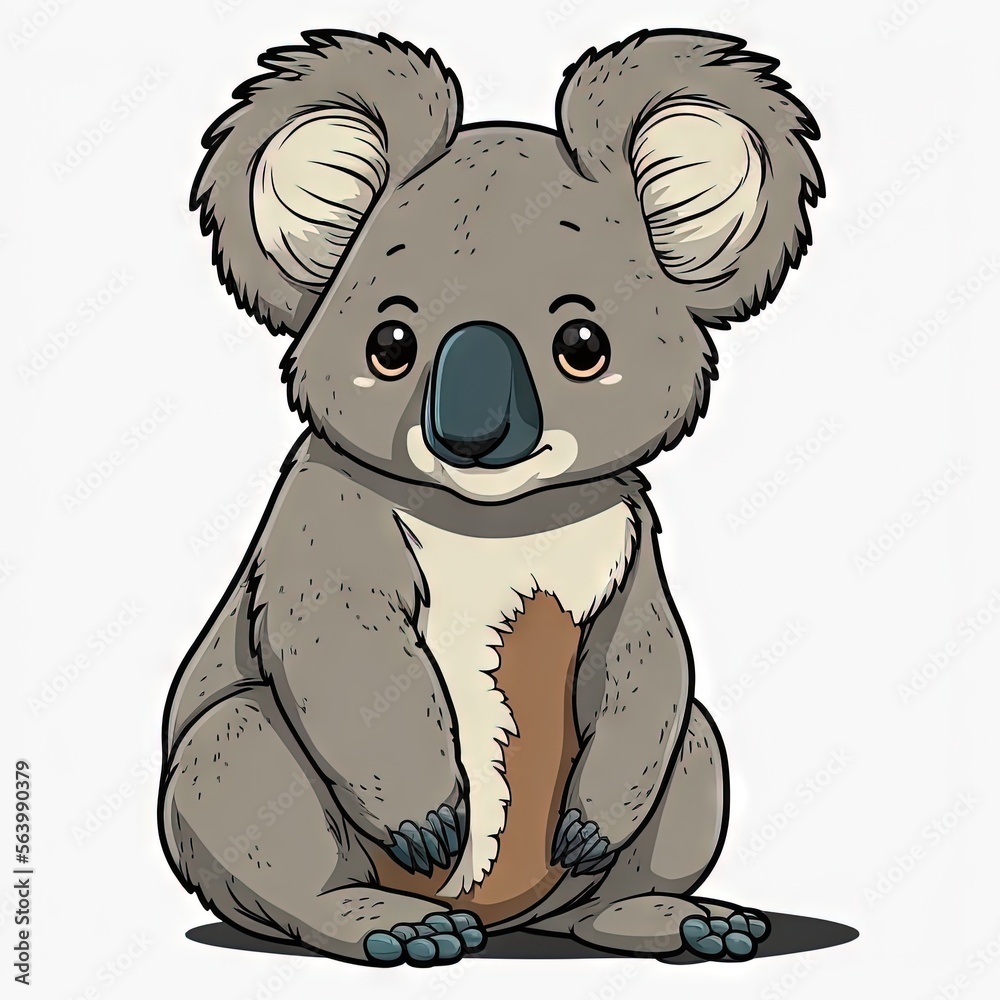 a koala sitting down with its legs crossed and eyes wide open, with a ...