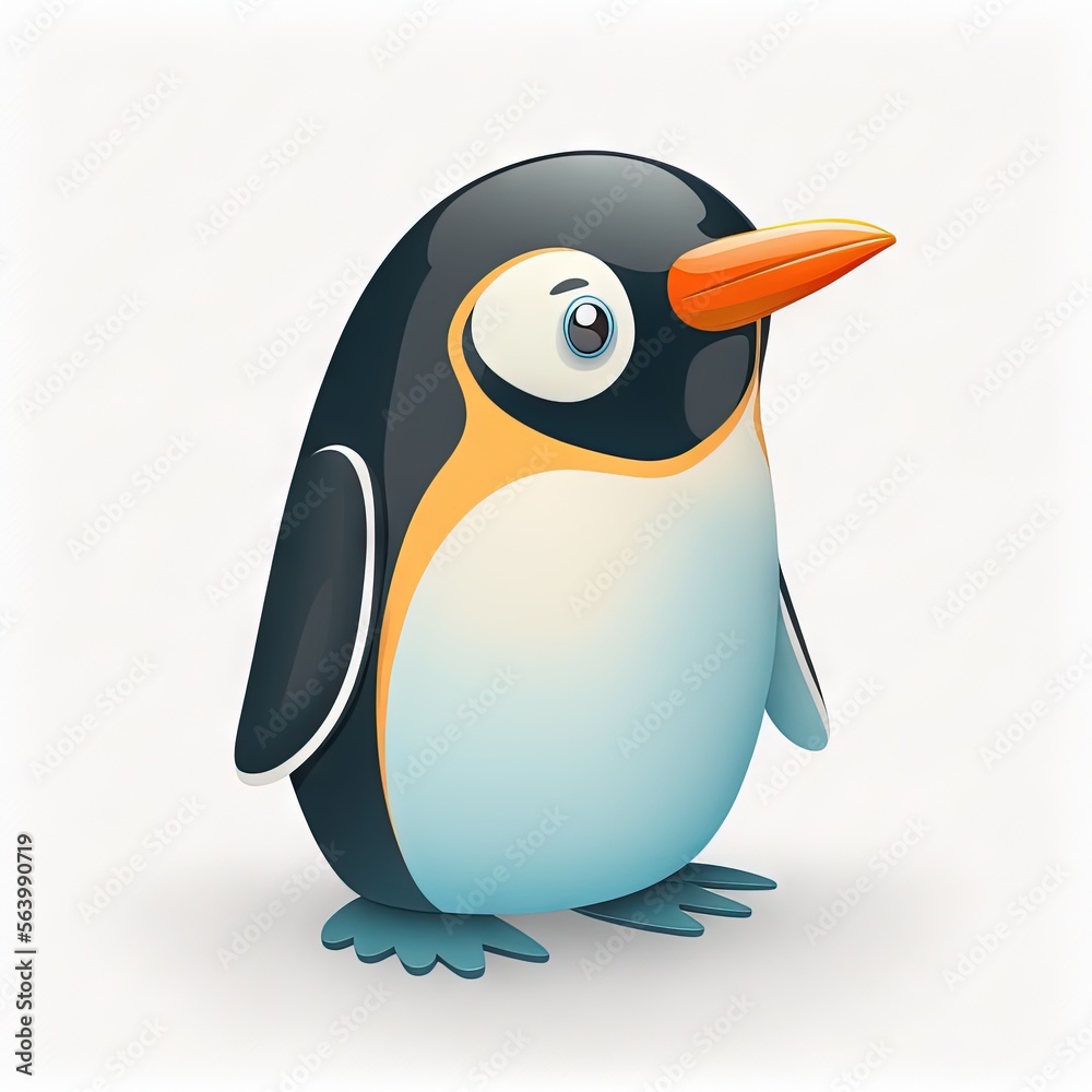 a cartoon penguin with a blue and orange beak and a black nose and tail ...