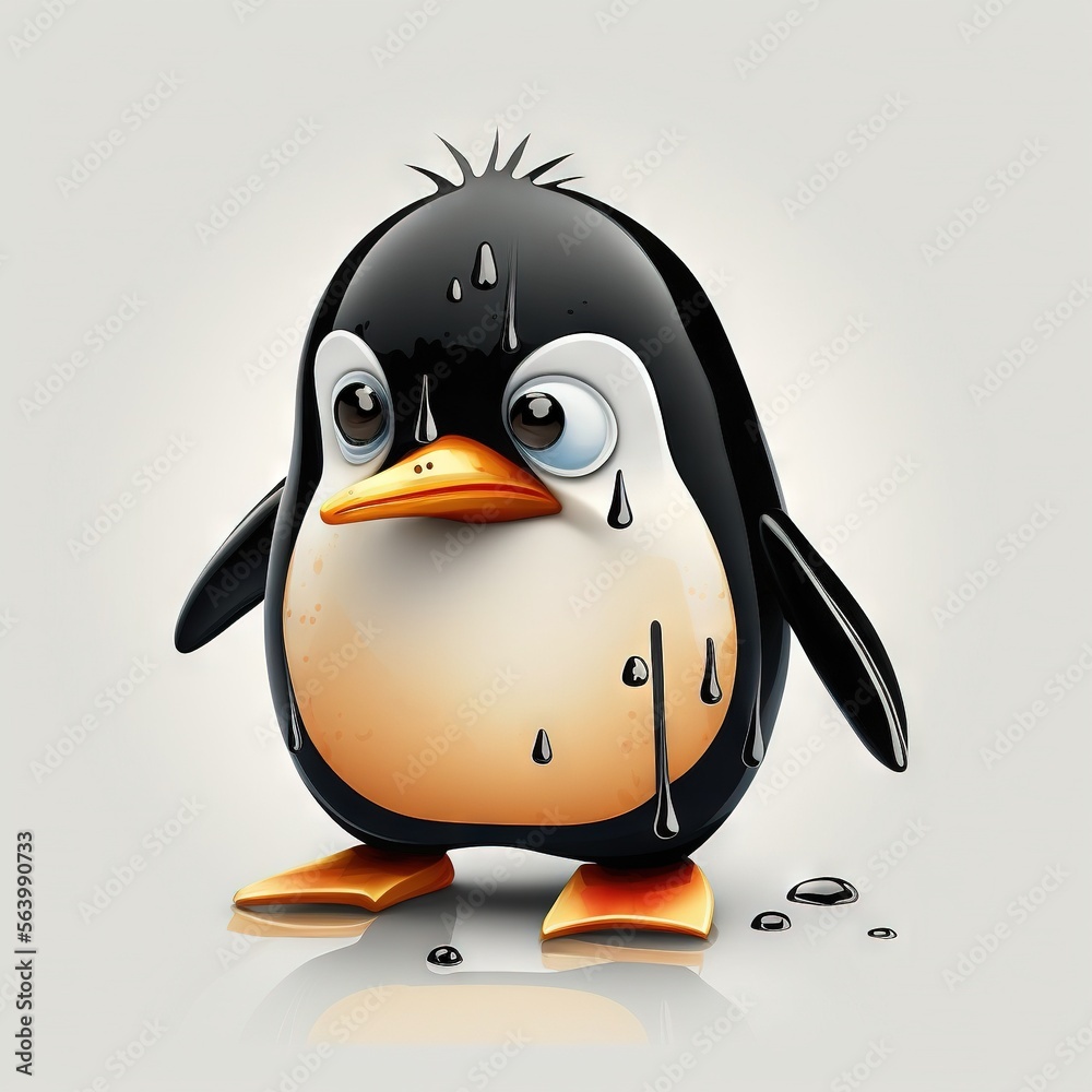 a cartoon penguin with a teary face and a sad expression on its face ...
