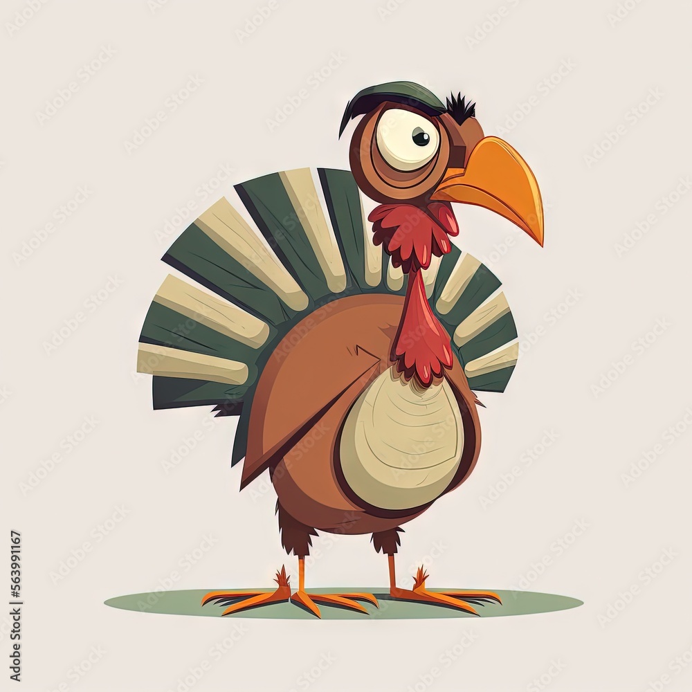 a cartoon turkey with a big orange beak and a big orange beak, standing ...