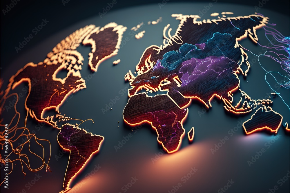 a world map with a lot of lights on it's sides and a black background ...