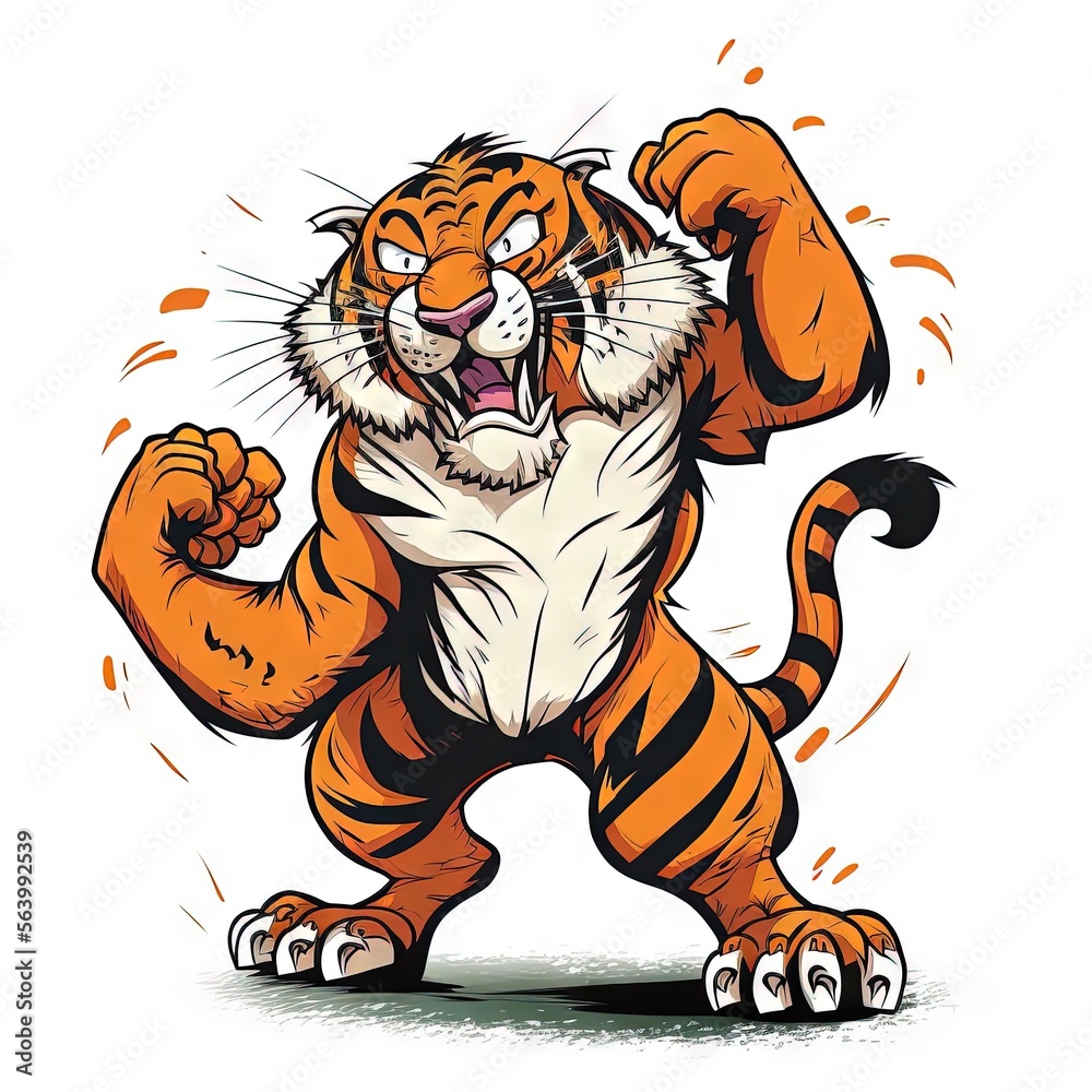 a cartoon tiger flexing his muscles with his paw up and his eyes closed ...
