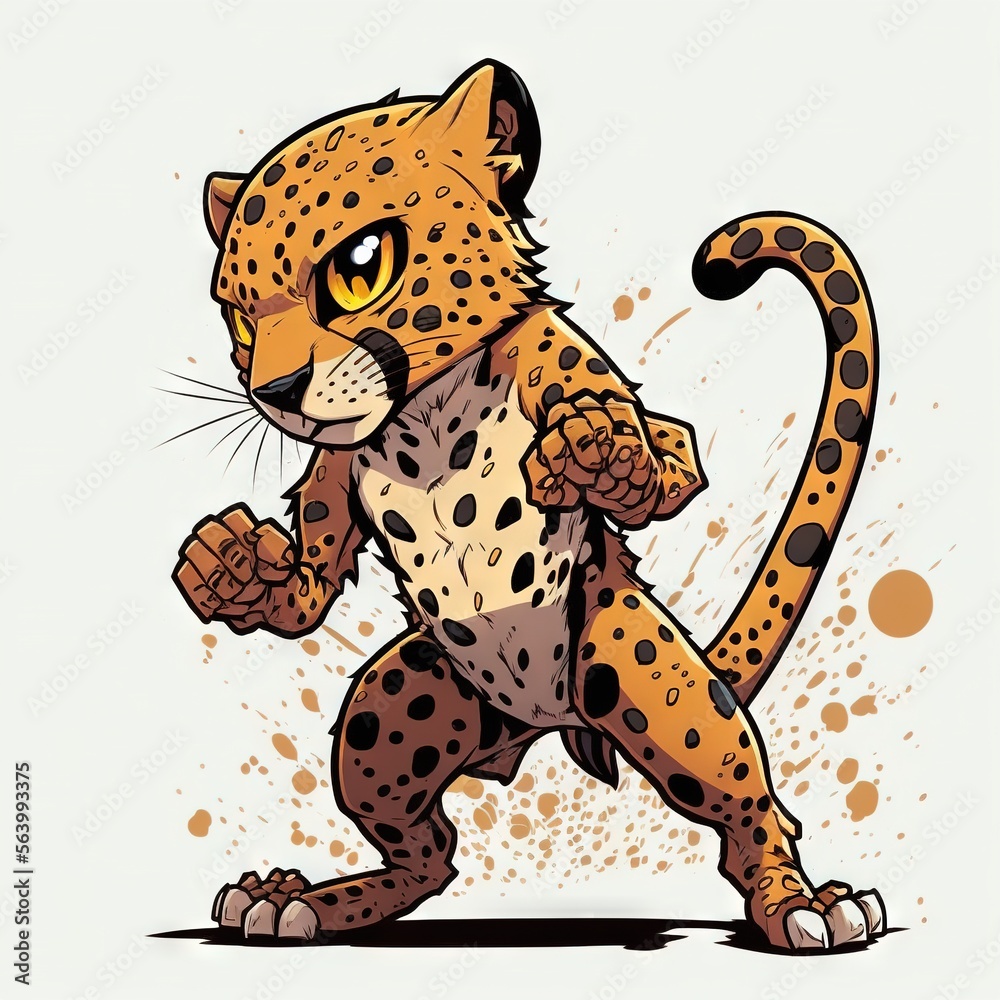a cartoon of a leopard holding a banana in its paws and running with ...