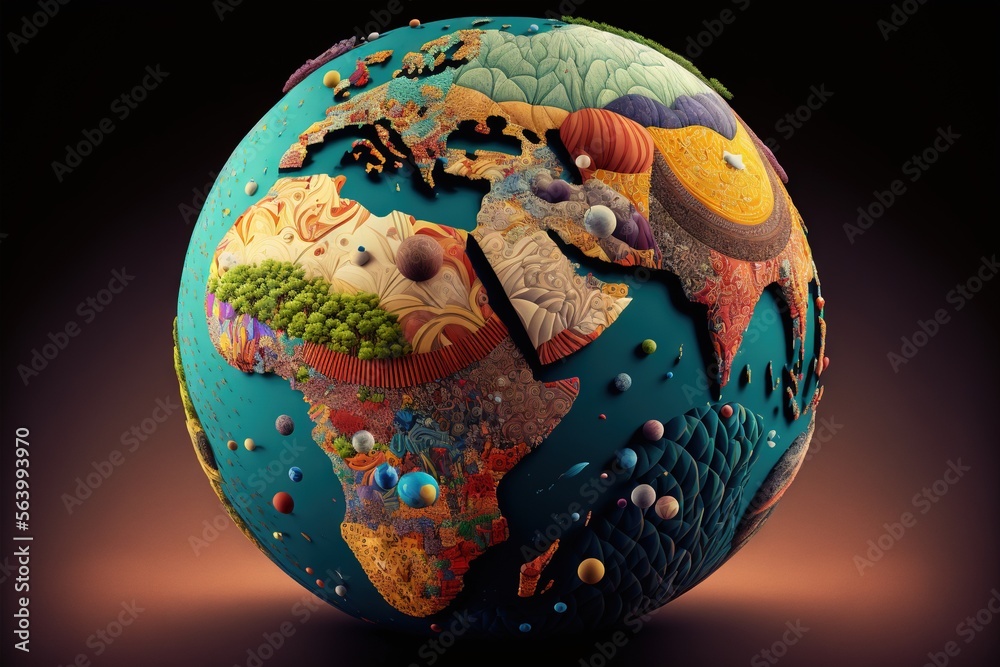 a colorful globe with a map of the world on it's side and a lot of ...
