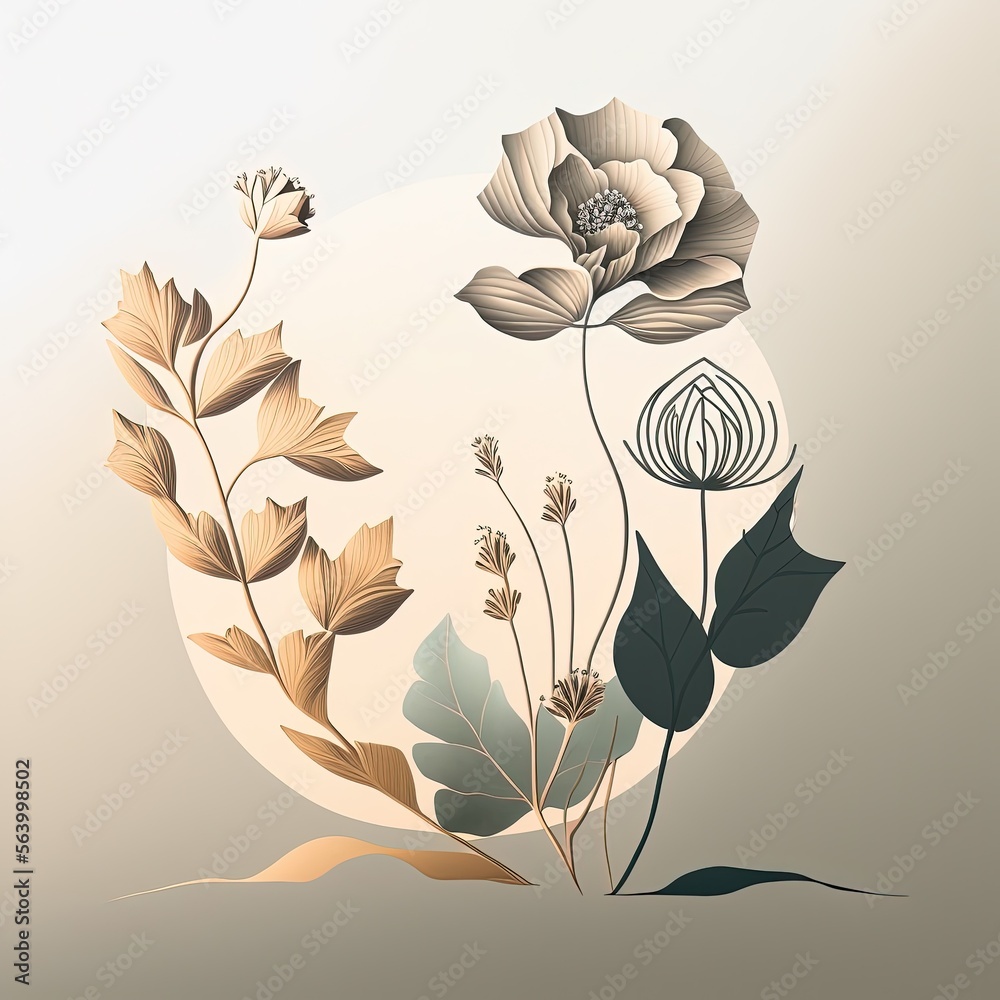 illustration of a flower, neutral tones, boho style, AI assisted ...
