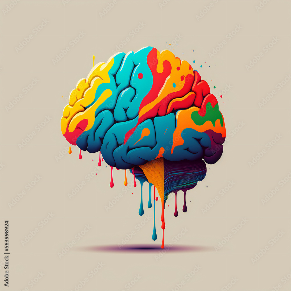 Illustrated Human Brain Generative AI illustrations Stock Illustration ...