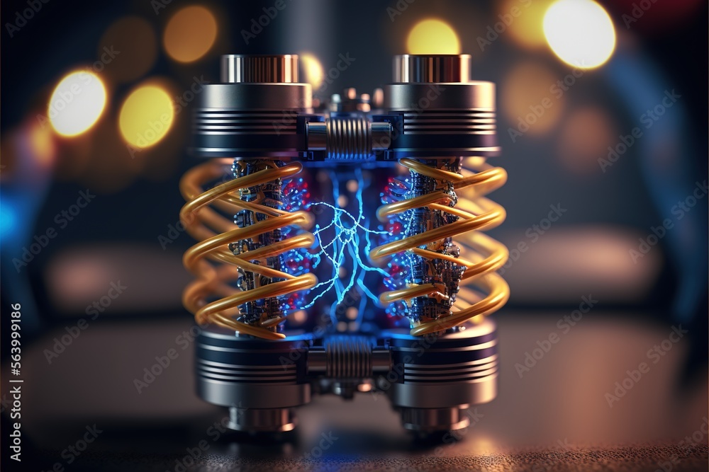 a close up of a metal object with a blue light coming out of it's ...