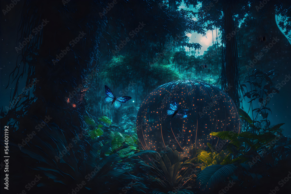 avatar pandora planet at night, neon glowing insects flying in jungle ...