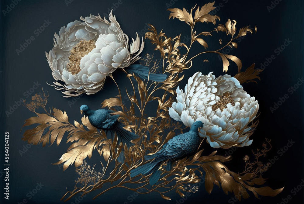 A wallpaper of a rococo blooms flowers dreamy intricate details pastel ...