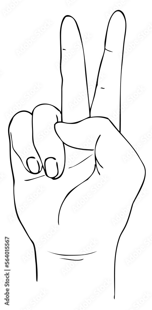 Hand Drawn Sketch of Finger Spelling The Alphabet Letter V in American ...