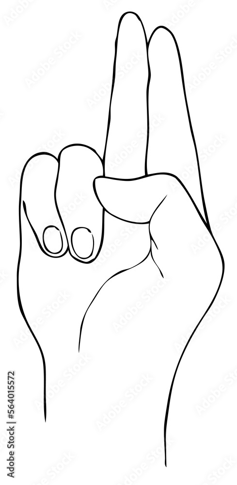 Hand Drawn Sketch of Finger Spelling The Alphabet Letter U in American ...