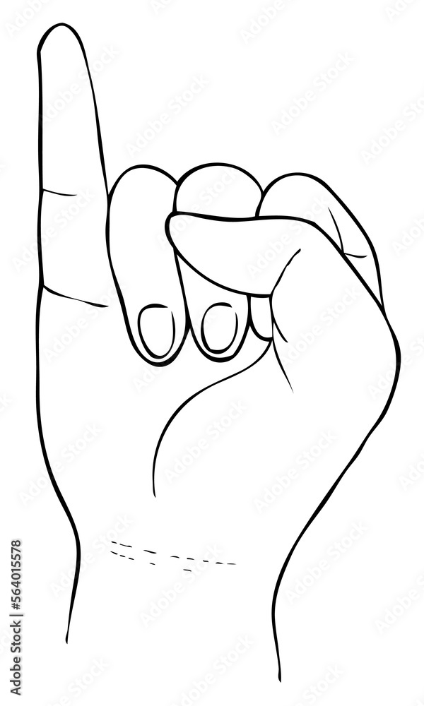 Hand Drawn Sketch of Finger Spelling The Alphabet Letter I in American ...