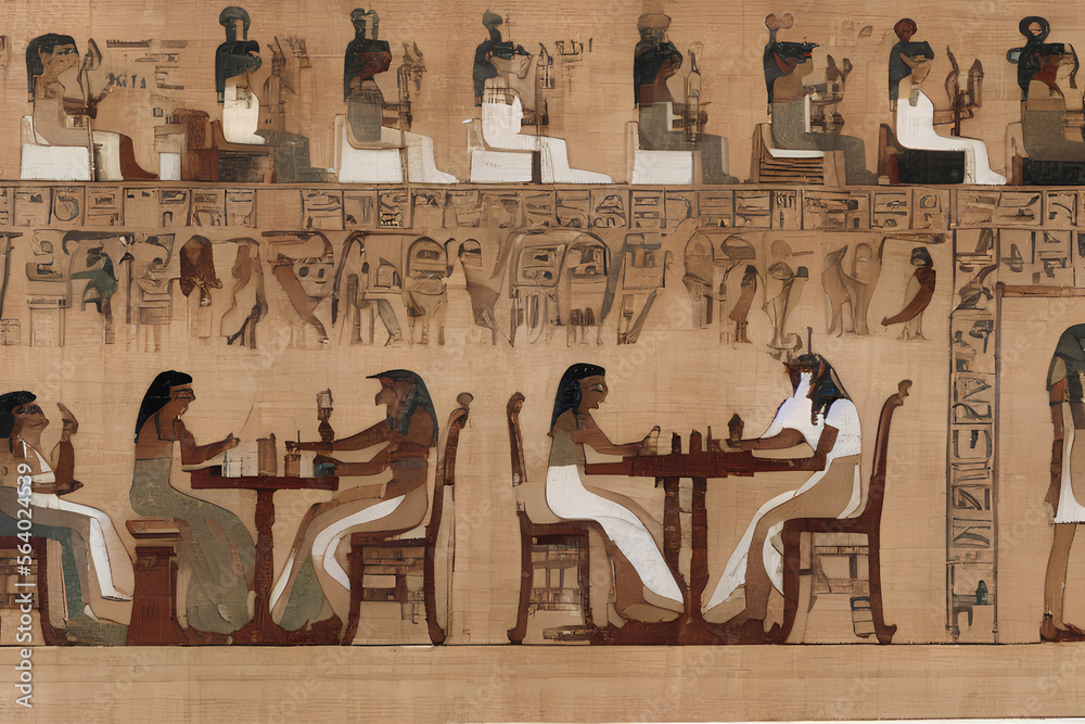 egyptian wall painting showing ancient people dining in a restaurant ...