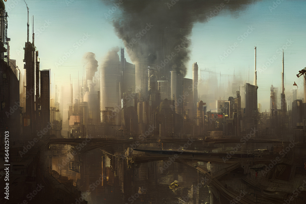 dystopian concept art of a futuristic city landscape in a cyberpunk ...