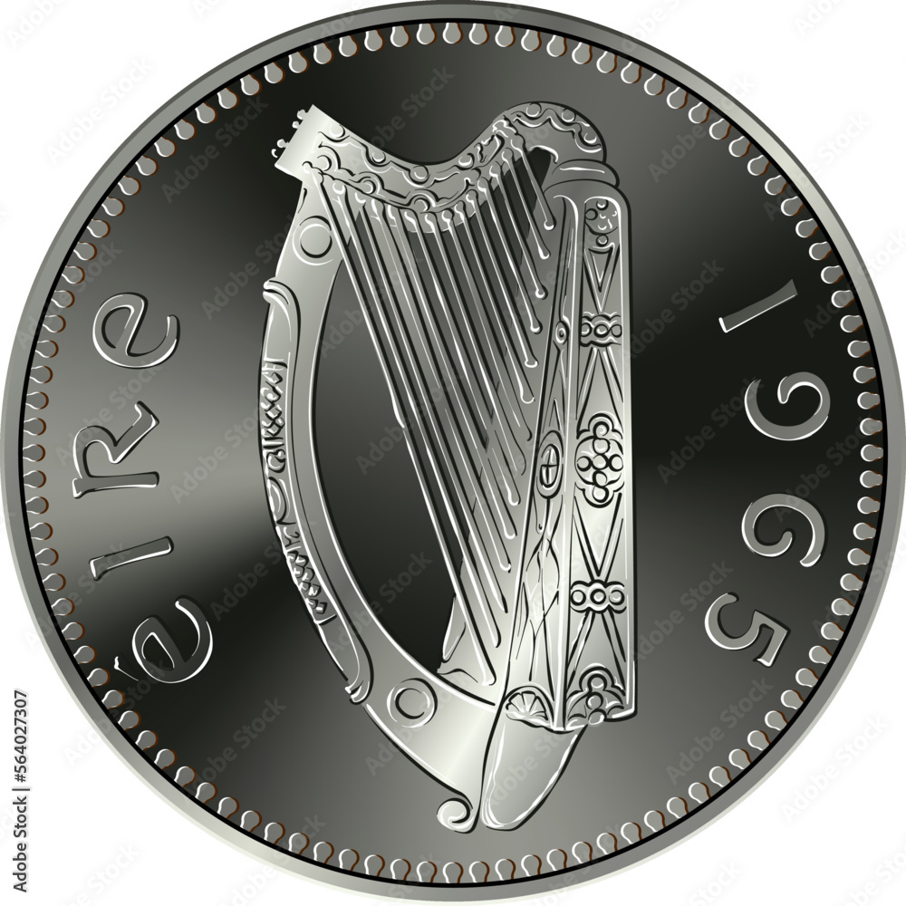 Irish money Pre-decimal Shilling coin with Celtic harp on obverse Stock ...