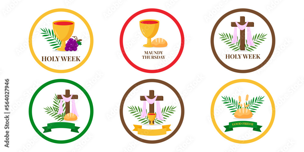 Set of Holy week round icons vector illustration graphic design ...