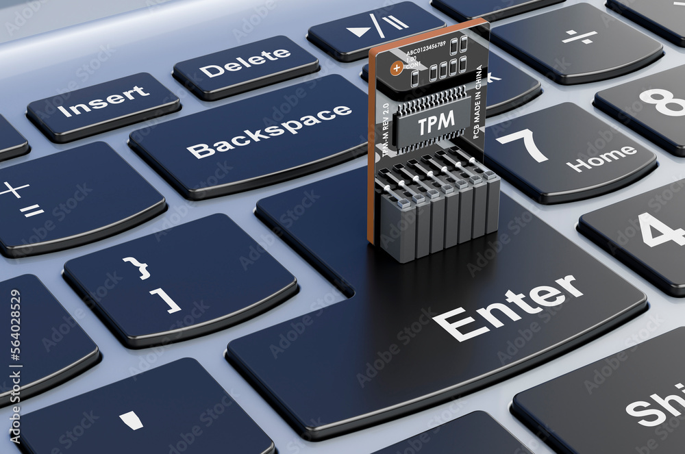 Trusted Platform Module, TPM on laptop keyboard, 3D rendering Stock ...