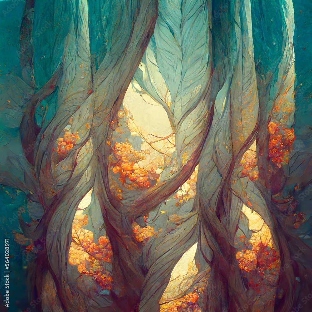 line drawing branching pattern tree limbs wisps art nouveau style ...