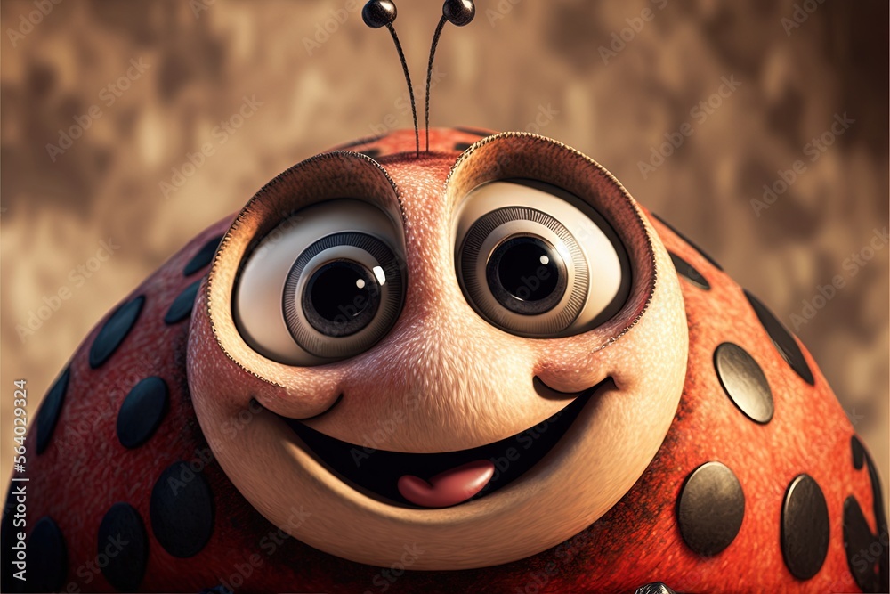 a cartoon character with big eyes and a smile on his face, with a bug ...