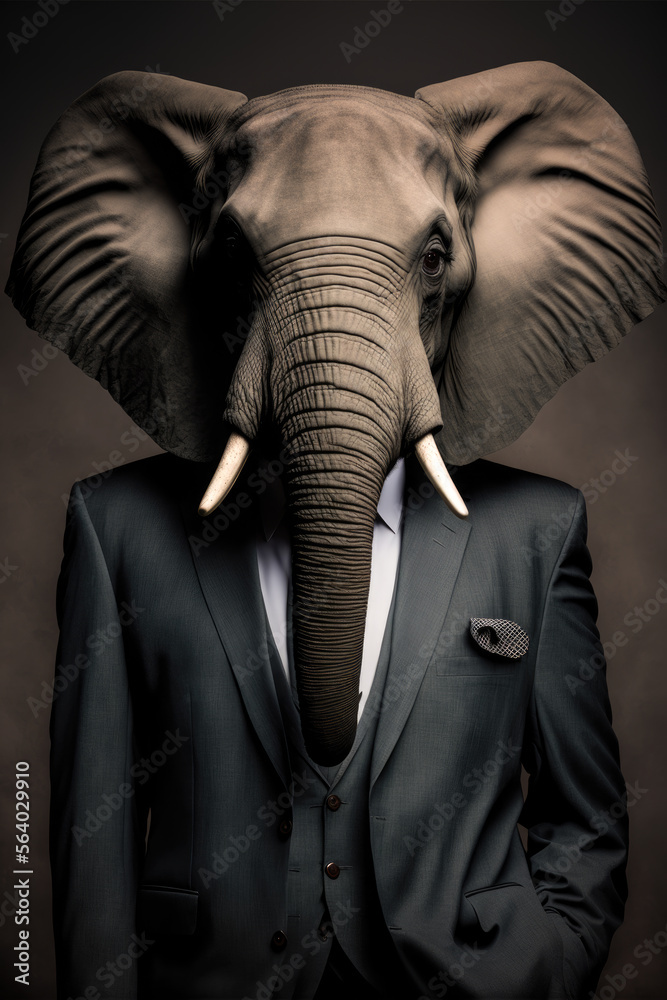 Majestic Elephant in Business Suit - Representing Strength and ...